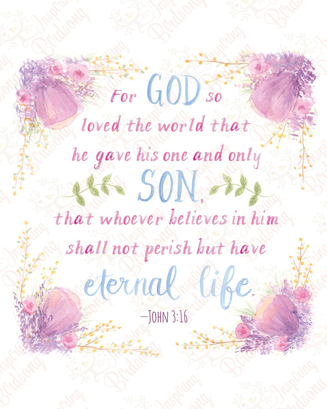John 3:16 - Watercolor Bible Verse - Instant Download Wall Art 8x10 ...