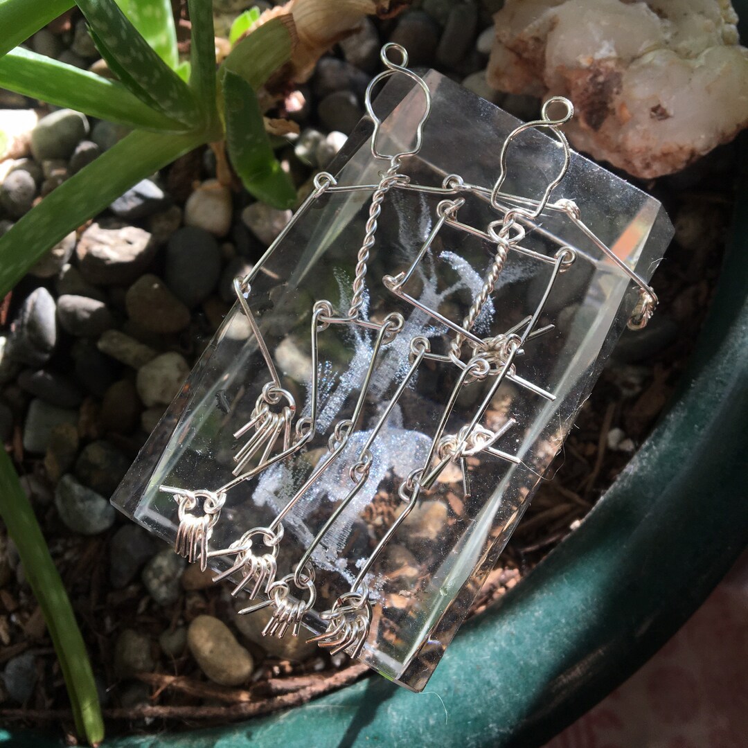 Silver Dangly Wire Wrapped Skeleton Earrings - Wire Art Earrings ...