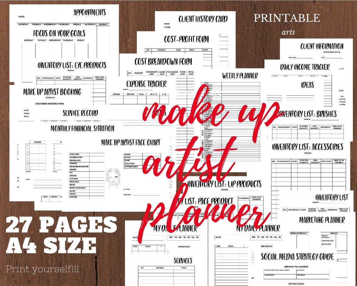 Make up Artist Planner Lip Service Eye Product Face Chart | Etsy