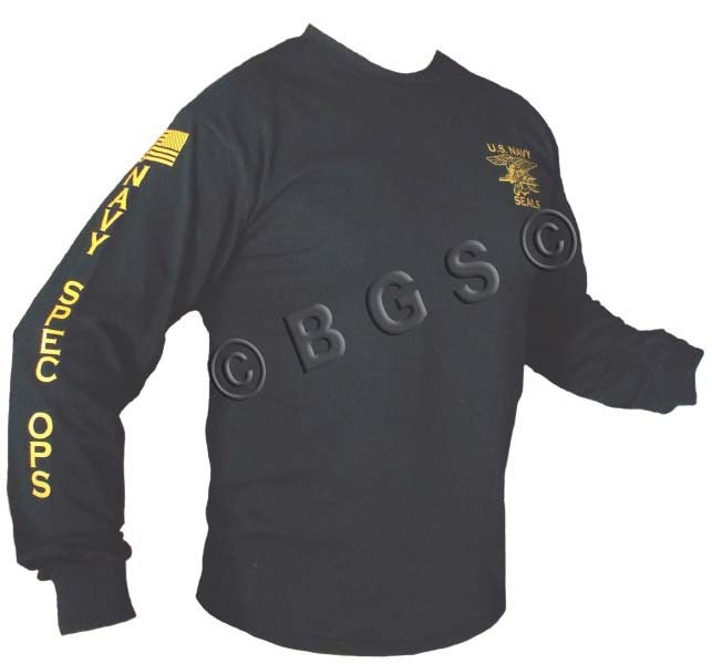 BGS Apparel™ Navy Seals Navy Spec Ops Custom SCREENPRINTED Black Long ...