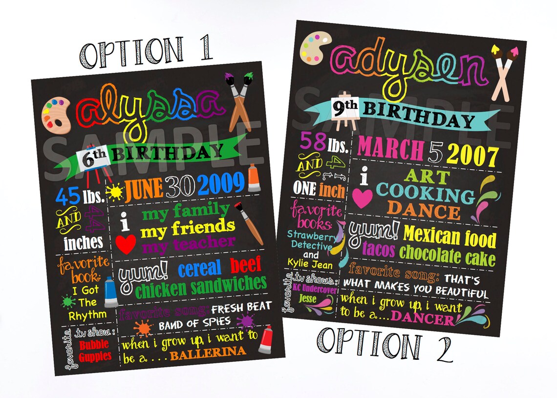 Chalkboard Birthday Sign, Art Chalkboard Sign, Printable Art Chalkboard ...
