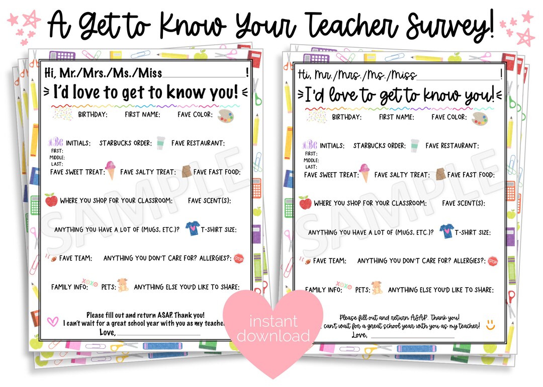 All About Teacher Printable, All About Teacher Instant Download ...
