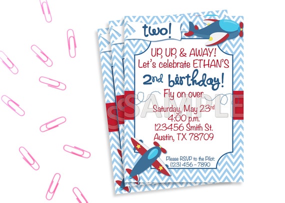 Airplane Birthday Party Invitation, Plane Birthday Invitation ...