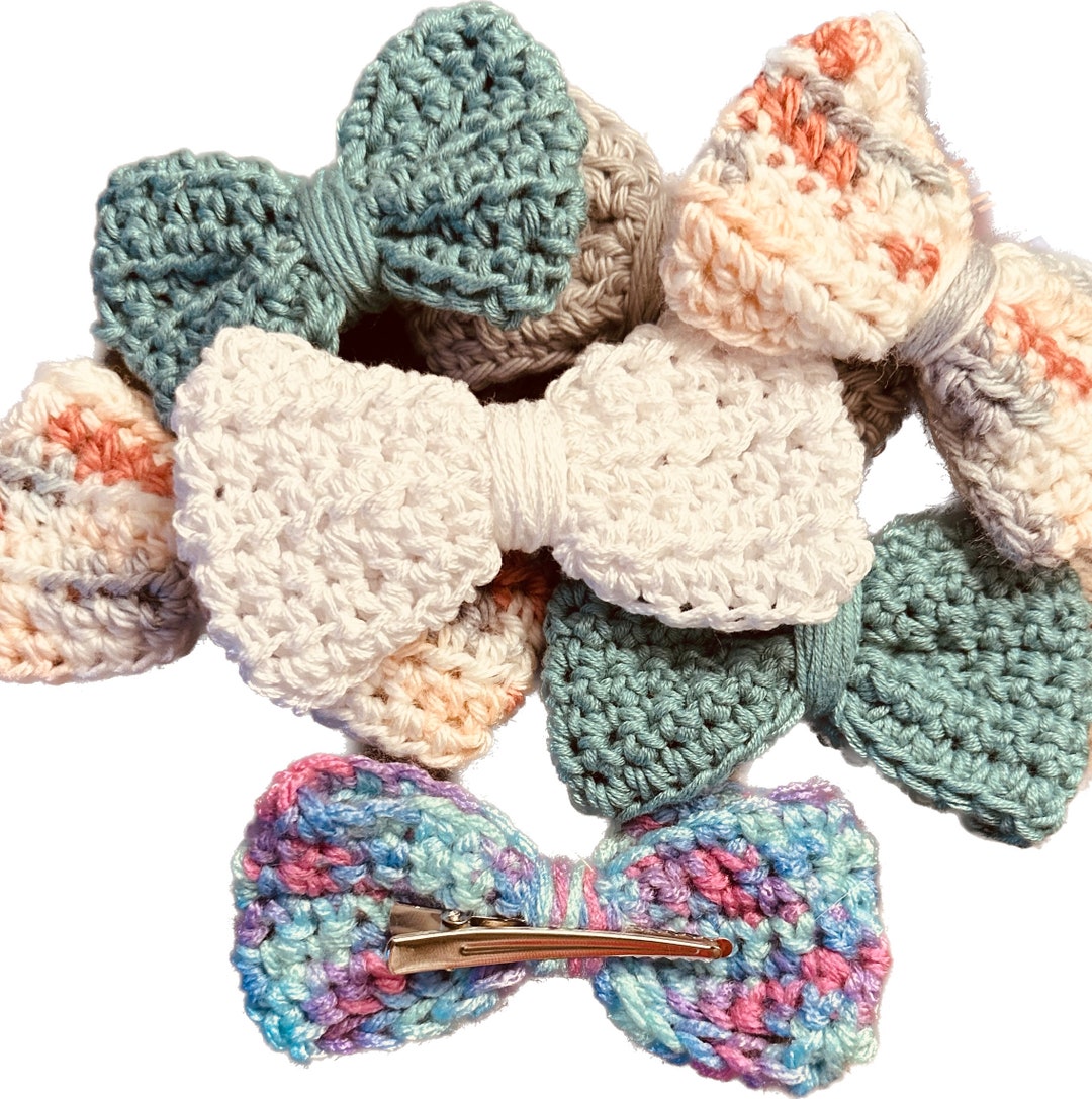 Hand Crocheted Hair/accessory Bows With Clip. - Etsy