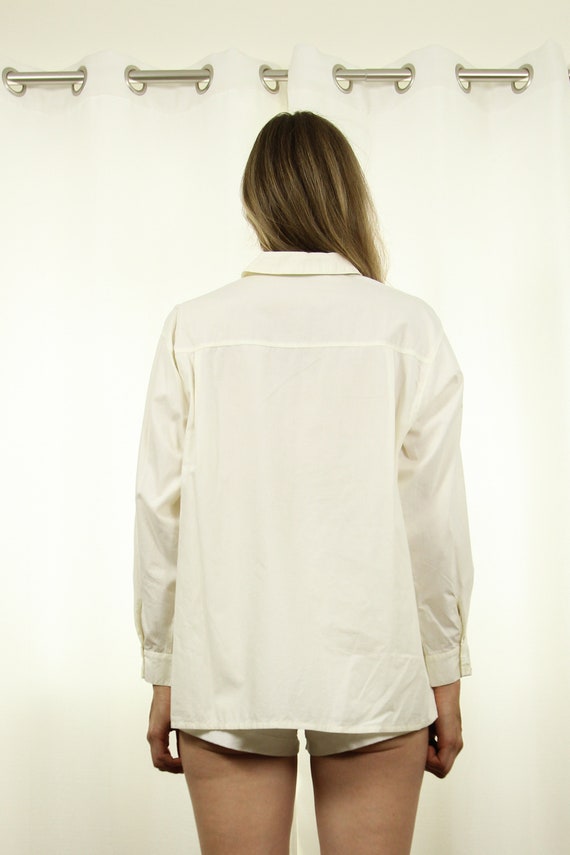 Plus Size Vintage 1990s White Blouse with Western Bib… - Gem