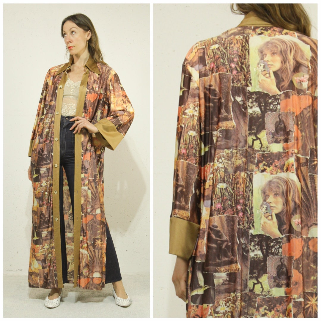 Xl-plus Size Vintage 1970s Duster Dress With Hippie Picture Collage - Etsy