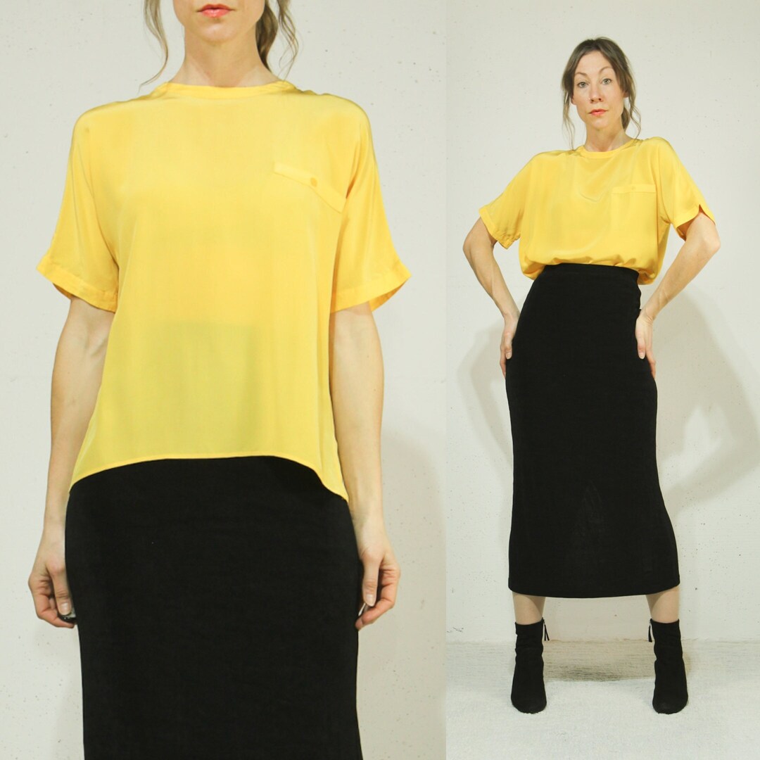 Plus Size Vintage Late 80s/early 90s Yellow Silk Top, Shirt - Etsy
