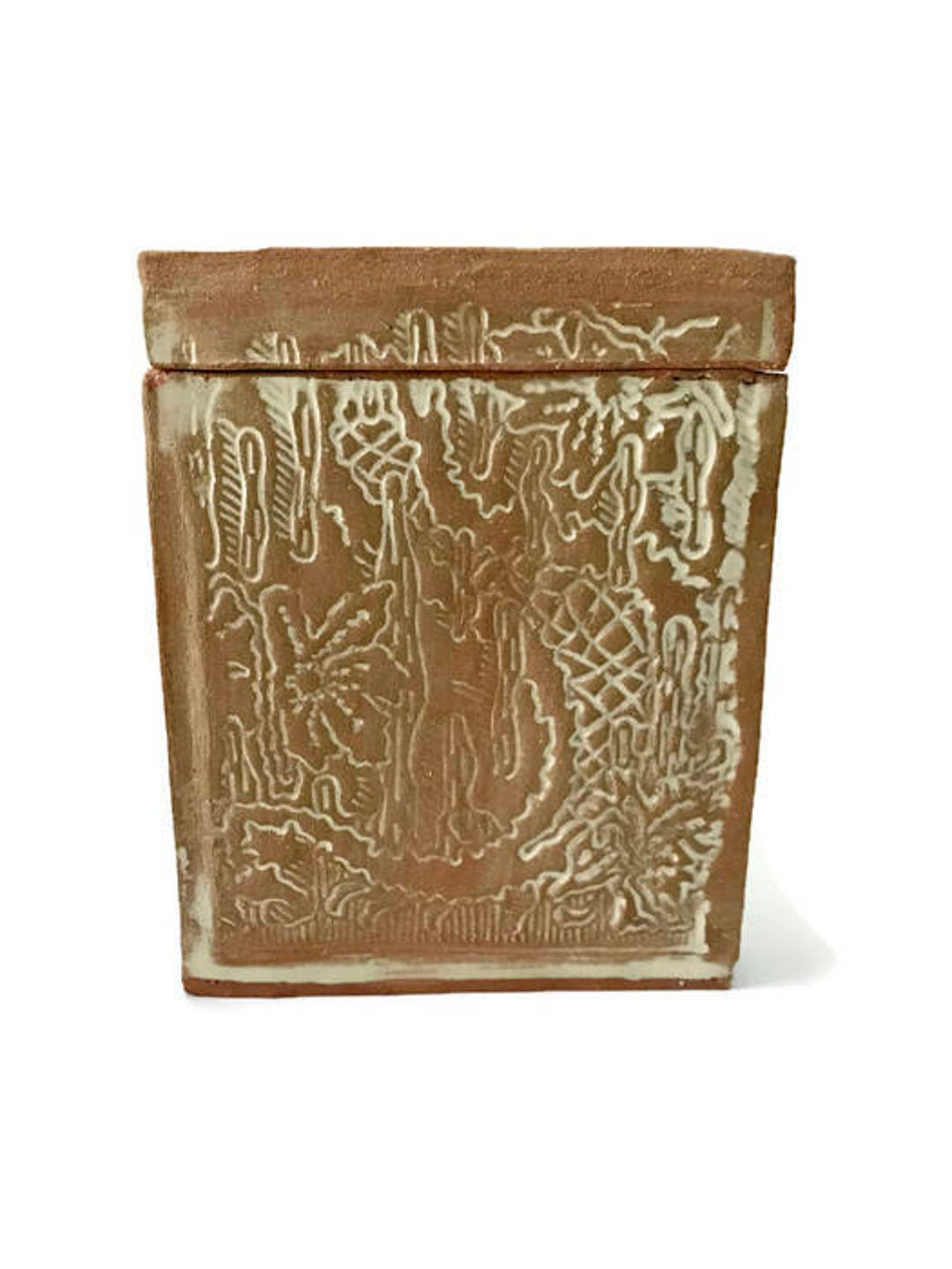 Unique Etched Natural Clay Box With Lid, Intricate Artwork ...