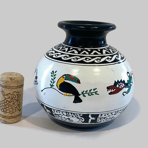 Vintage Pottery Stubby Vase | Hand Painted Aztec Motif | Costa Rica ...