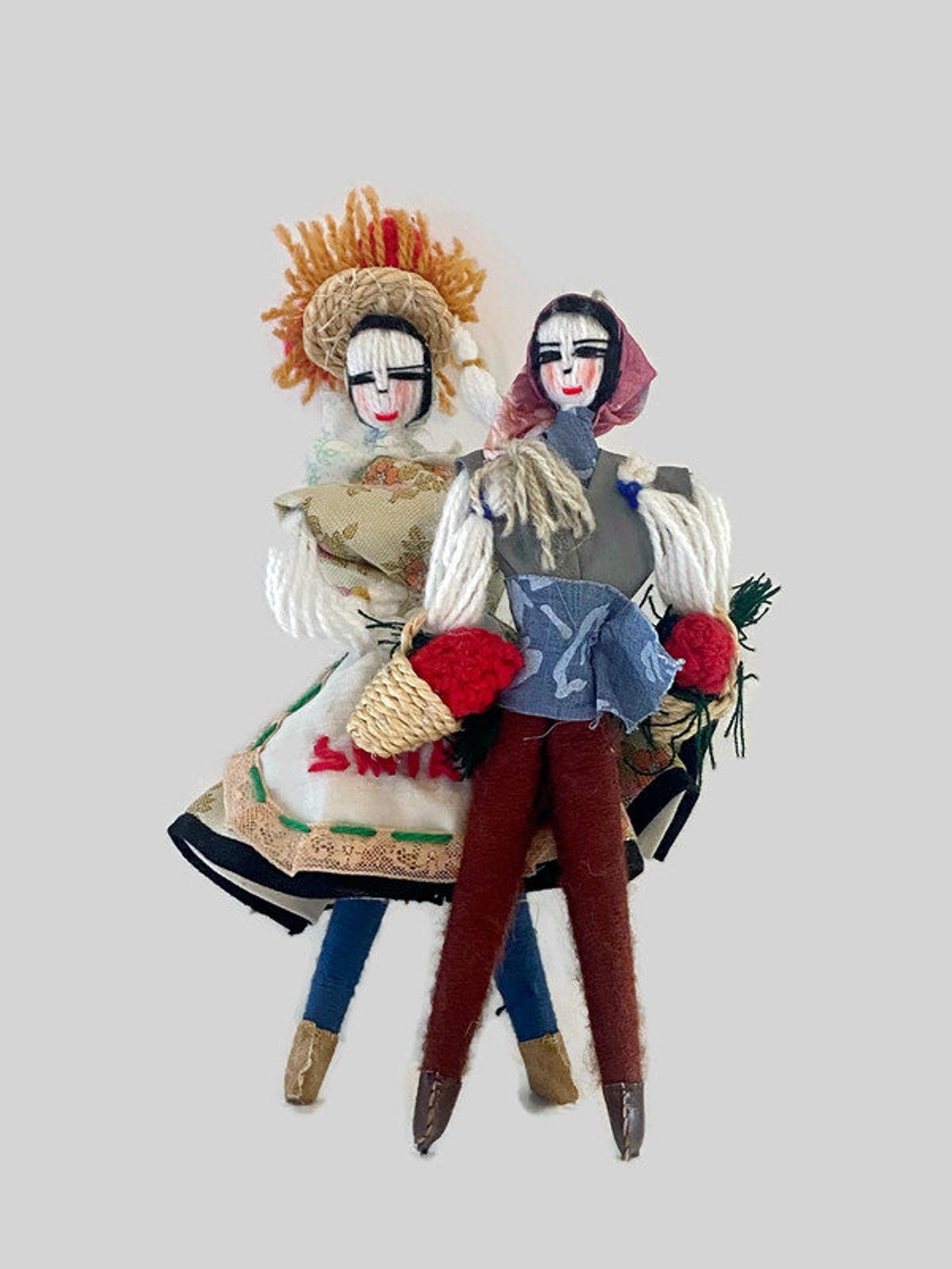 Vintage Portugese Folk Art String Dolls, Festive Yarn Couple - Etsy