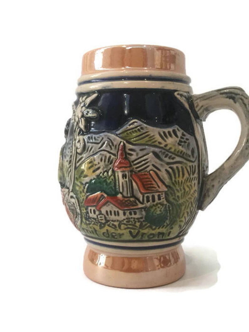 Vintage Small German Beer Mug With Raised Ceramic Images and | Etsy
