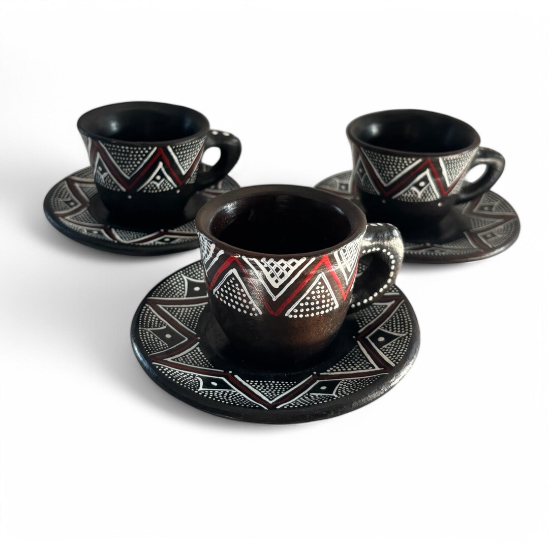 Handmade Pottery Coffee Cups and Saucers | 3 Vintage Cups and Saucers ...
