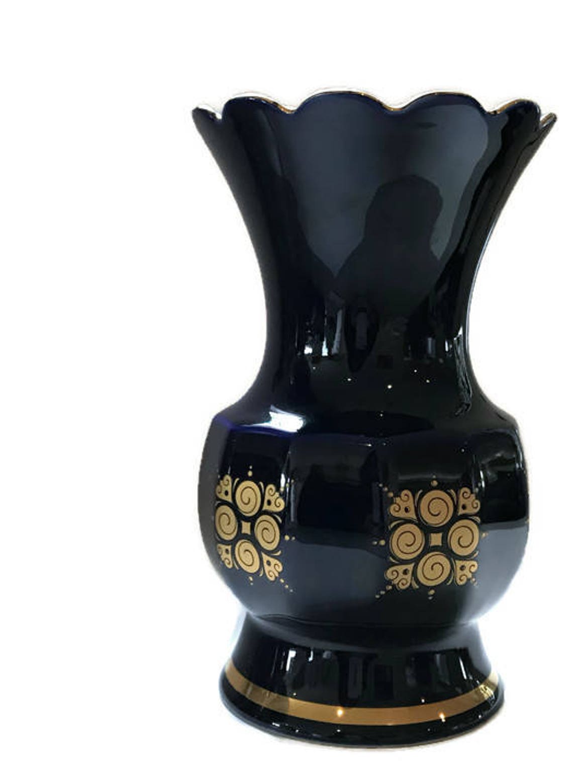 Echt Kobalt Porcelain Vase Rich Cobalt Blue With Gold Design | Etsy