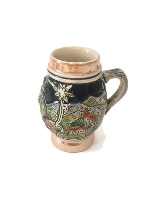 Vintage Small German Beer Mug With Raised Ceramic Images and - Etsy