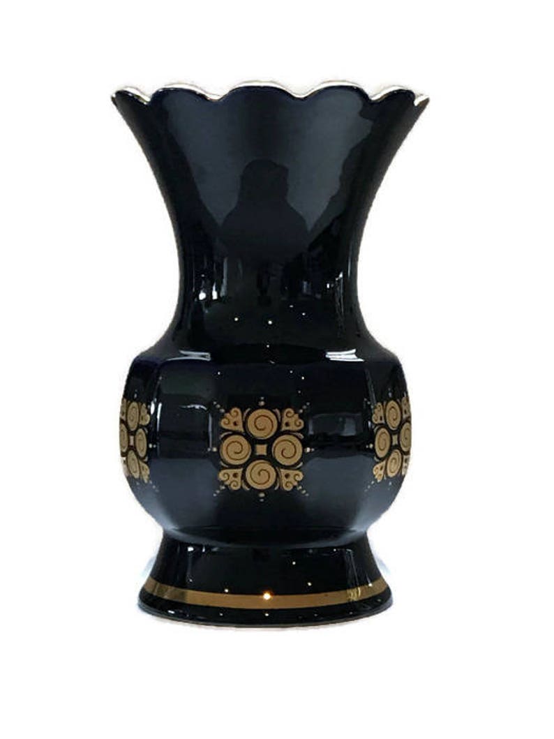 Echt Kobalt Porcelain Vase Rich Cobalt Blue With Gold Design - Etsy