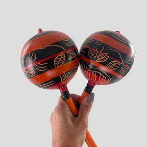 Vintage Hand Etched Wooden Maracas | Set of 2 Colourful Shakers ...
