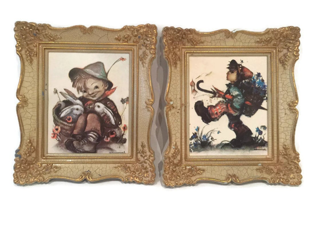 Pair Vintage Hobo Portraits in Ornate Faux Antique Frames | Hummel ...