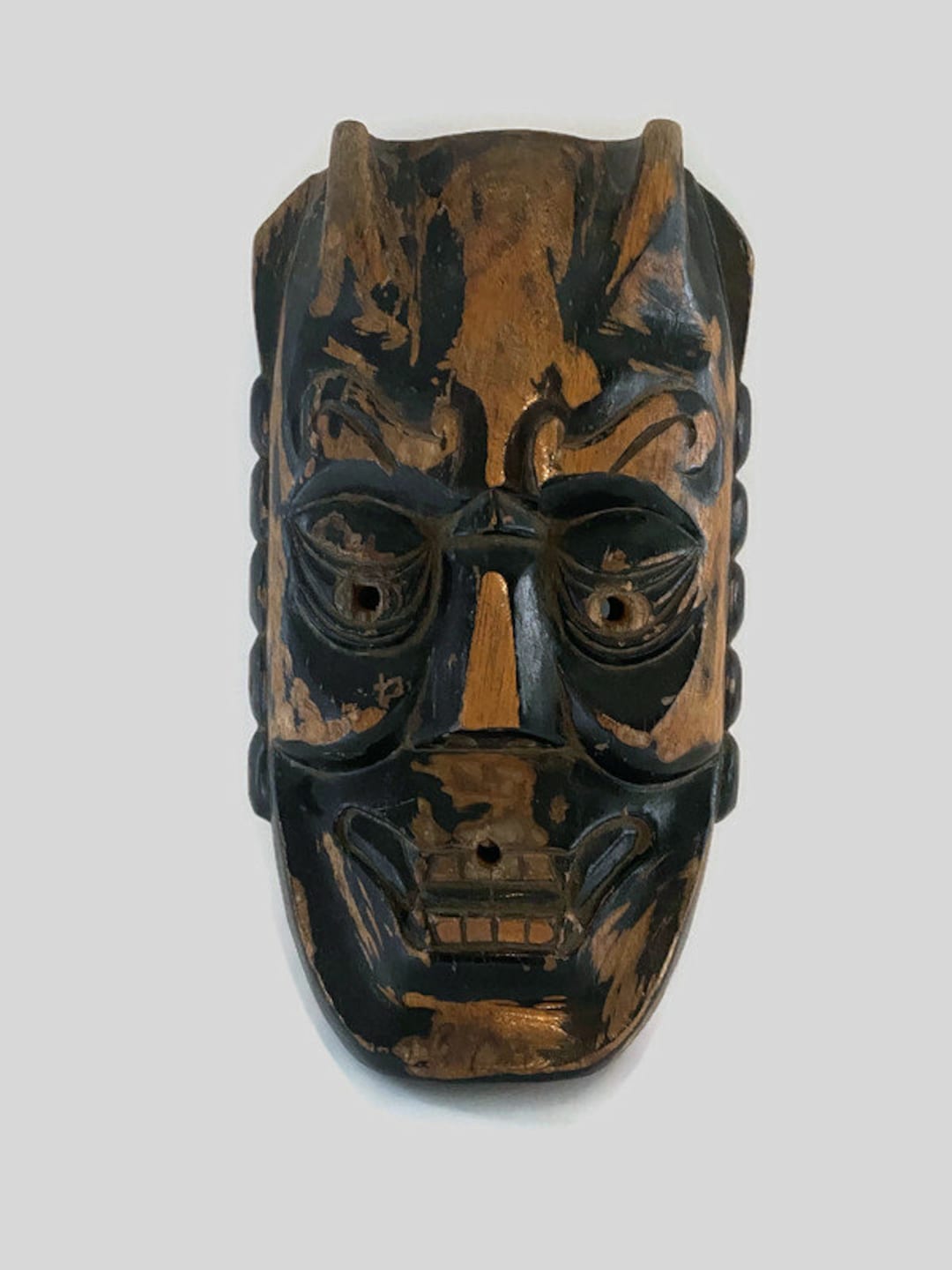 Solid Wood Carved Devil Mask | Japanese Oni Style Demon Wood Carving ...