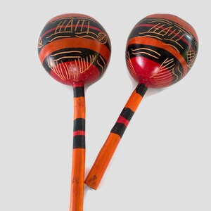 Vintage Hand Etched Wooden Maracas | Set of 2 Colourful Shakers ...