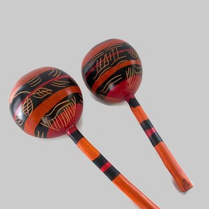 Vintage Hand Etched Wooden Maracas | Set of 2 Colourful Shakers ...