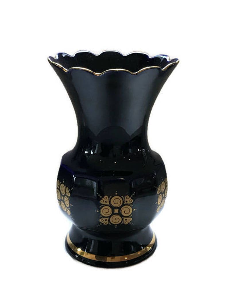 Echt Kobalt Porcelain Vase Rich Cobalt Blue With Gold Design | Etsy