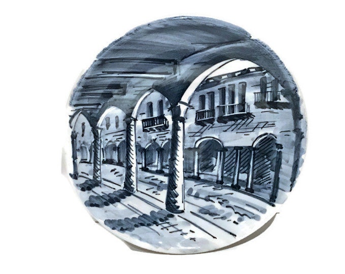 Italian Art Plate, Wall Hanging, Blue and White Painting by Artist ...