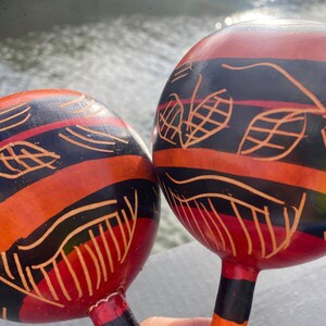 Vintage Hand Etched Wooden Maracas | Set of 2 Colourful Shakers ...