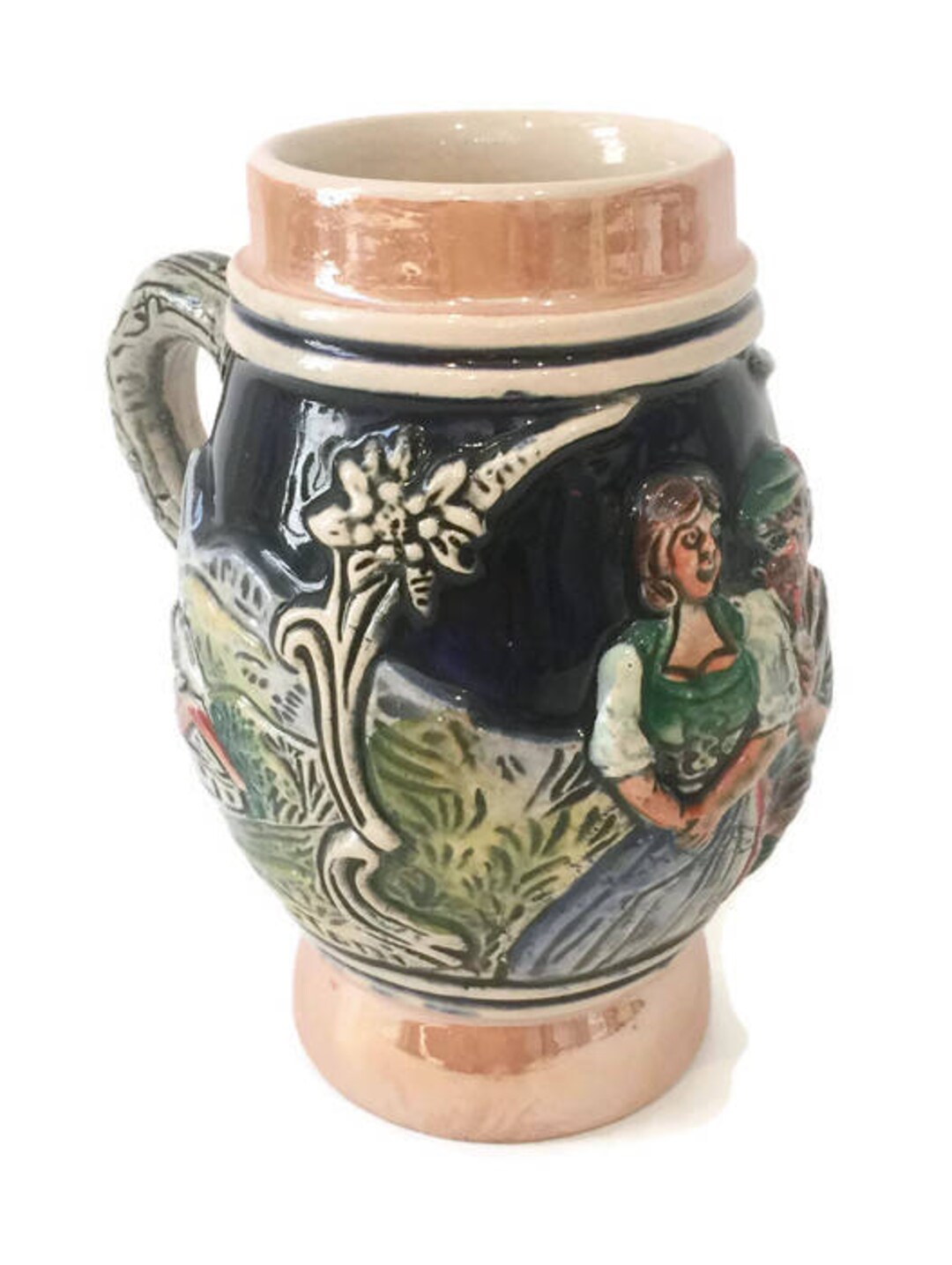 Vintage Small German Beer Mug With Raised Ceramic Images and Iridescent ...