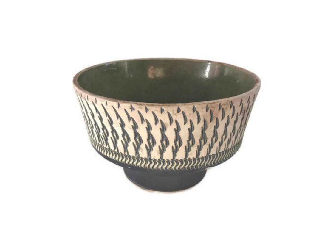 Ceramic Bowl | Mid Century Modern | Textured Two-tone Pattern | Made in ...