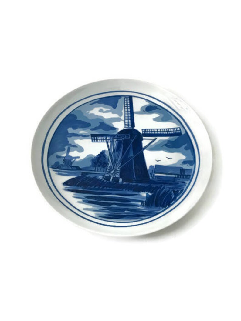 Windmill Collectible Plate / Dish Rolan Glass Blue and White - Etsy