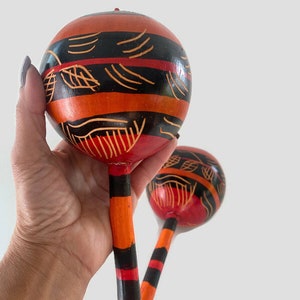 Vintage Hand Etched Wooden Maracas | Set of 2 Colourful Shakers ...