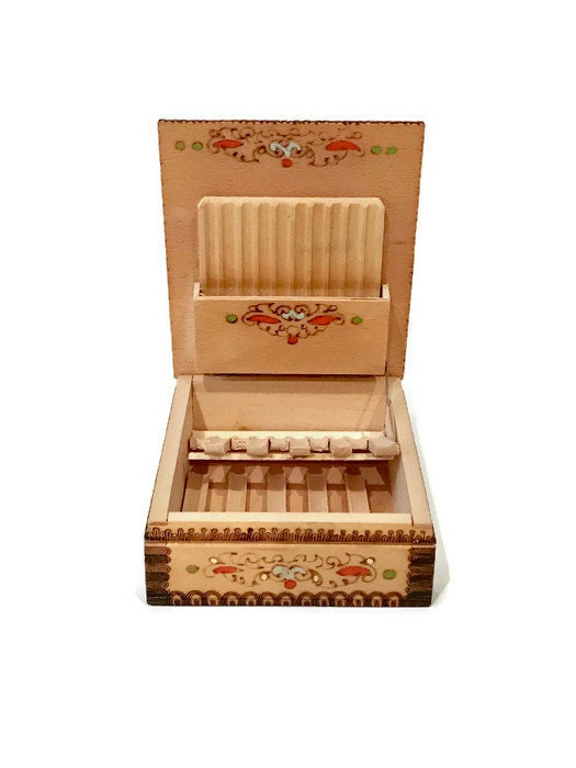 Vintage Wood Box From Bulgaria Pyrographic Art Tobacco - Etsy