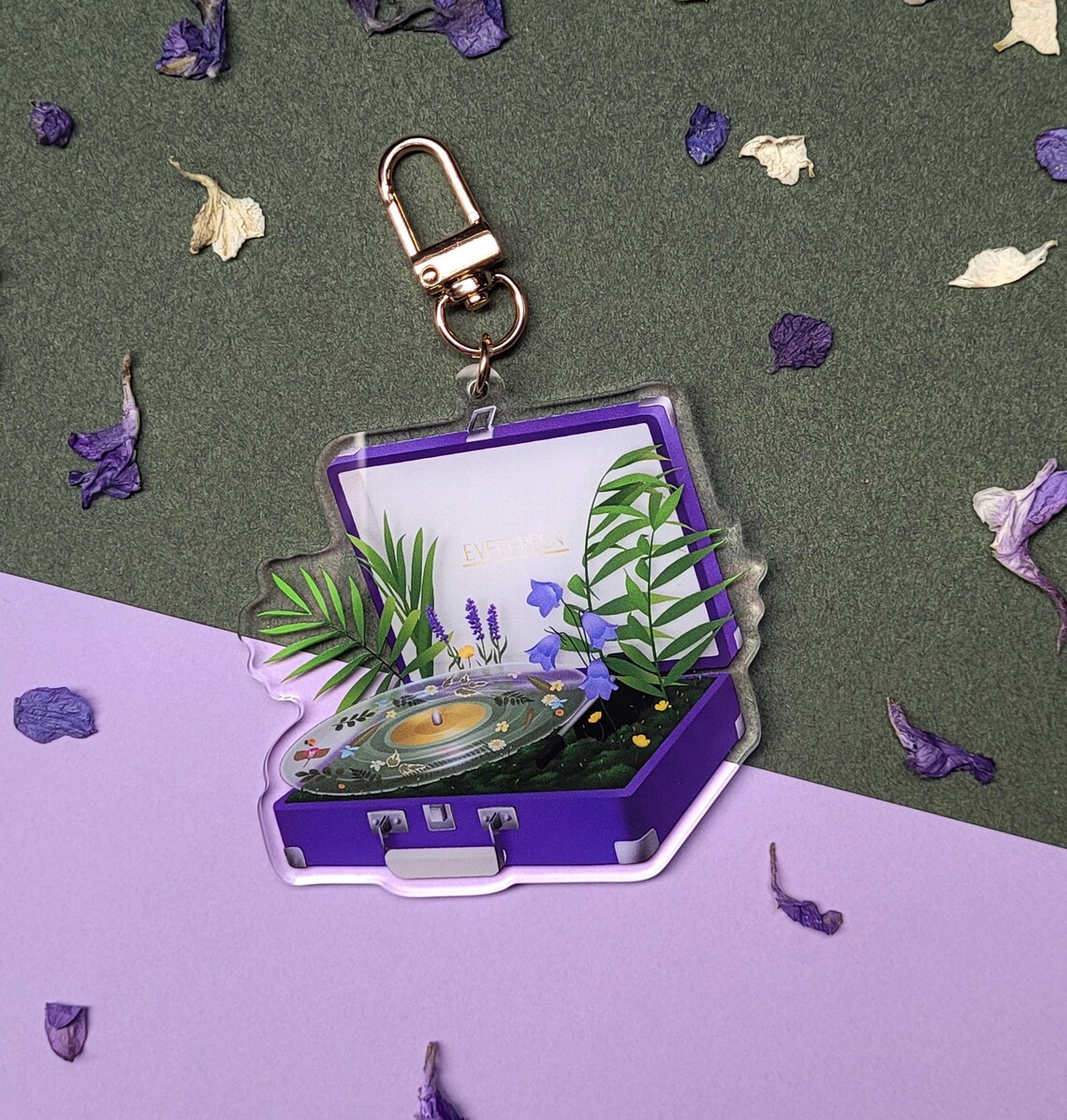 Evergreen Transparent Vinyl Player Acrylic Keyring, Music Themed ...