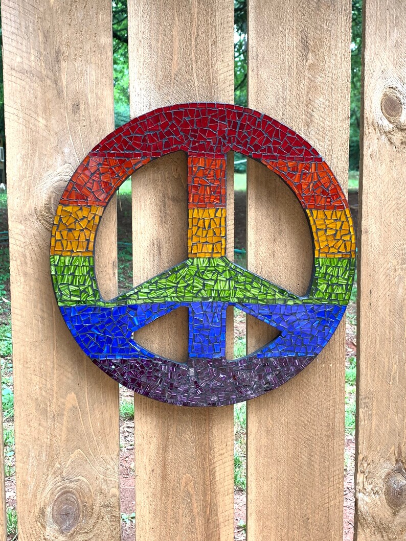 Rainbow Symbol Mosaic Peace Sign 9/12/16 Round Hippie,pride Colors. - Etsy