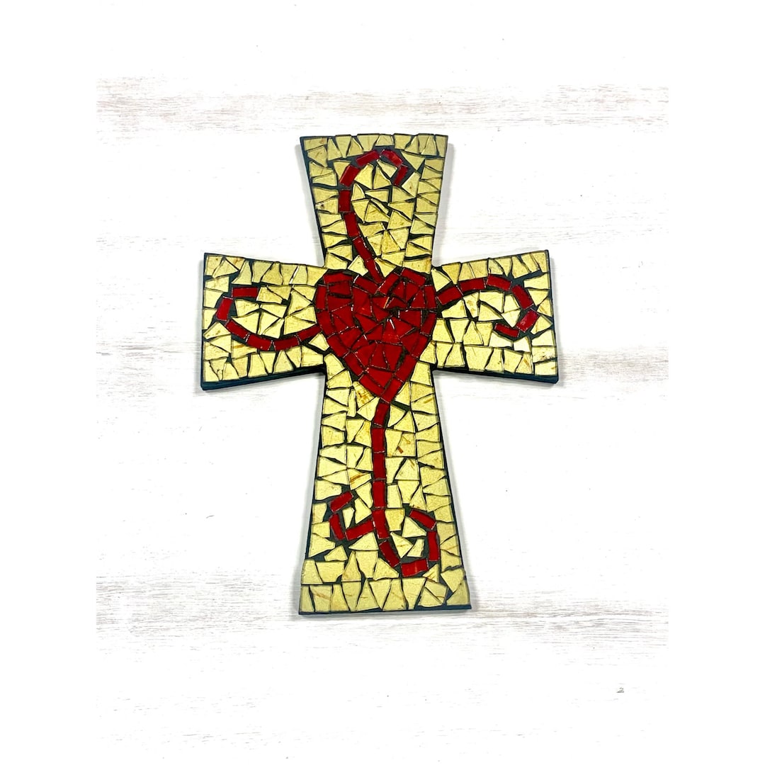 Mosaic Cross Wall Decor L Stained Glass Gold and Red Tones |sacred Core ...
