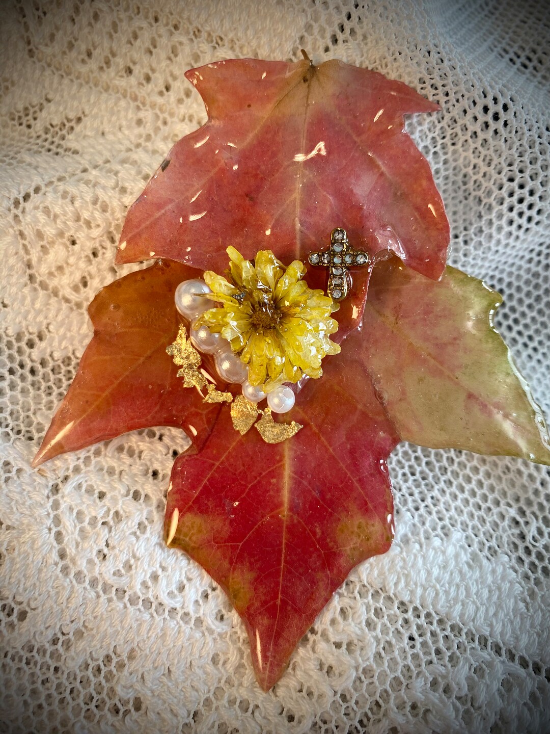 Pink , Double Leaf, With Yellow Mum Pin Which Can Be Made Into Charm ...