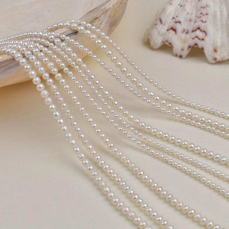 White Natural Near Round Pearl Beads: Threaded AK Freshwater Pearl ...