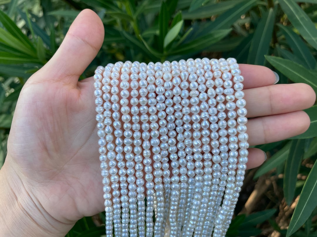 AA+ White Potato Freshwater Pearls: 4-5mm Threaded Gemstone for ...