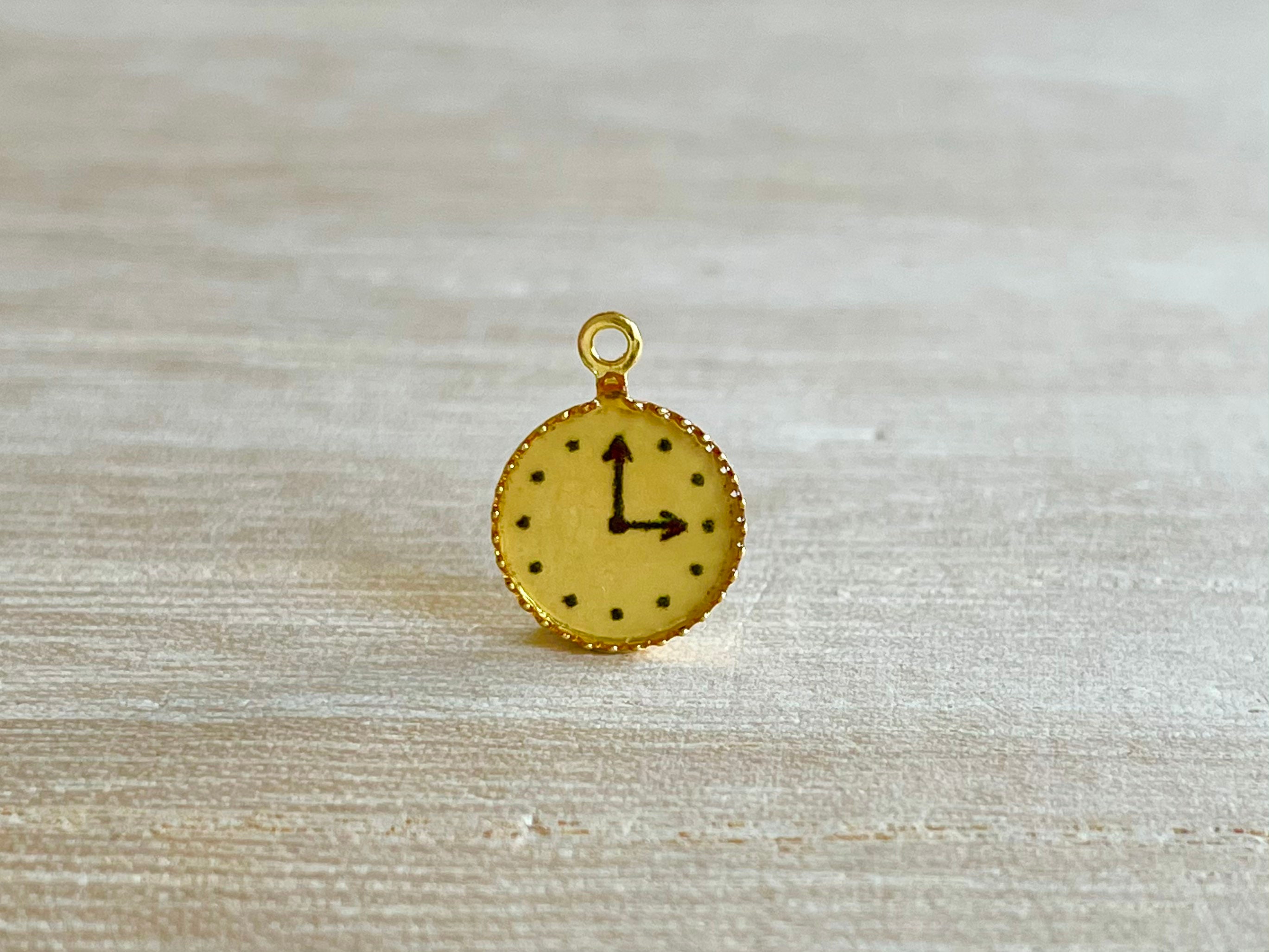 Clock Charm Tiny Gold Plated Printed Image Transparent - Etsy