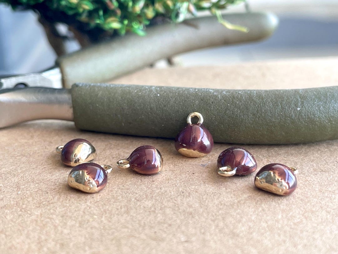VERY TINY Enamel Chestnut Charm (1 Pc): Zipper Pull, Keychain, Phone ...