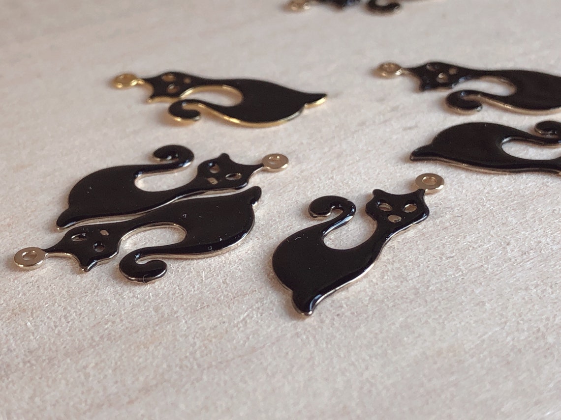 Cat Charm Black Cat Charm Thin Enamel Cat Charm Black Cat - Etsy