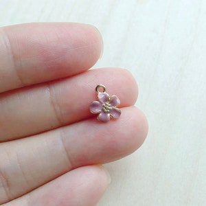 Flower Charm, Tiny, Gold Plated, Enamel, Blue, Pink, Purple, Red, White ...