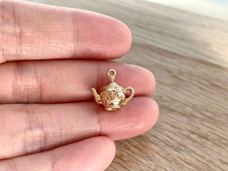 Teapot & Teacup Charms: Gold Plated Enamel Miniature Kitchenware, Alice ...