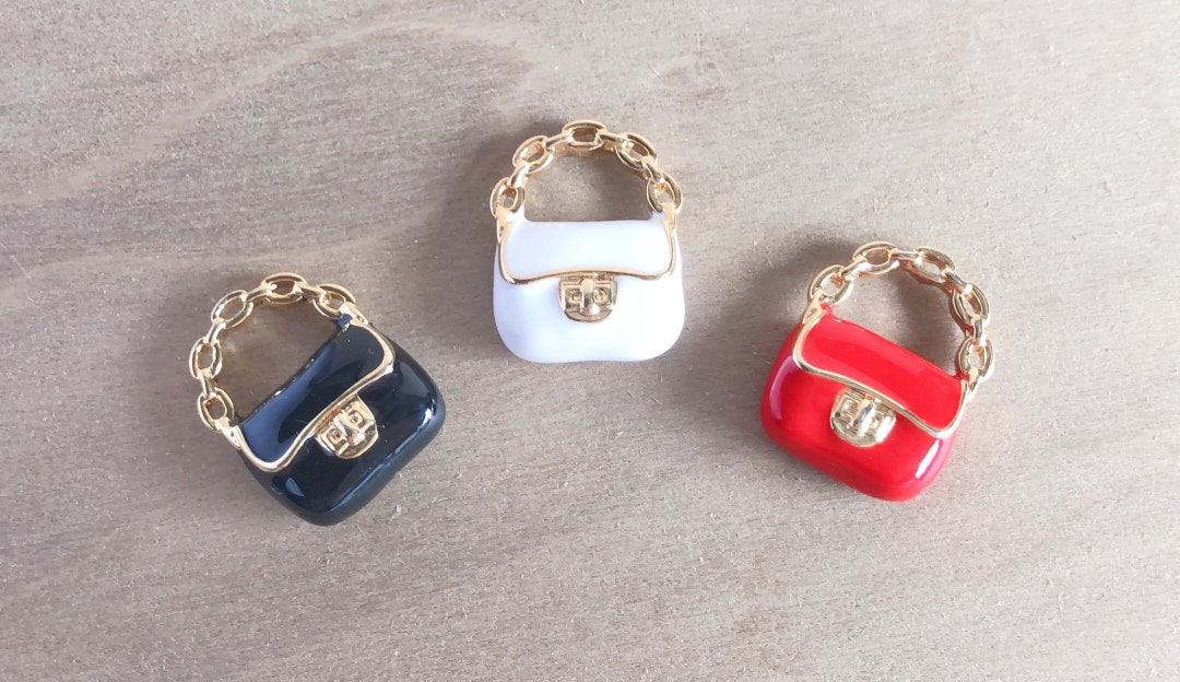 Handbag Charm, Gold Plated, Black / Red / White Enamel, Woman’s Bag ...