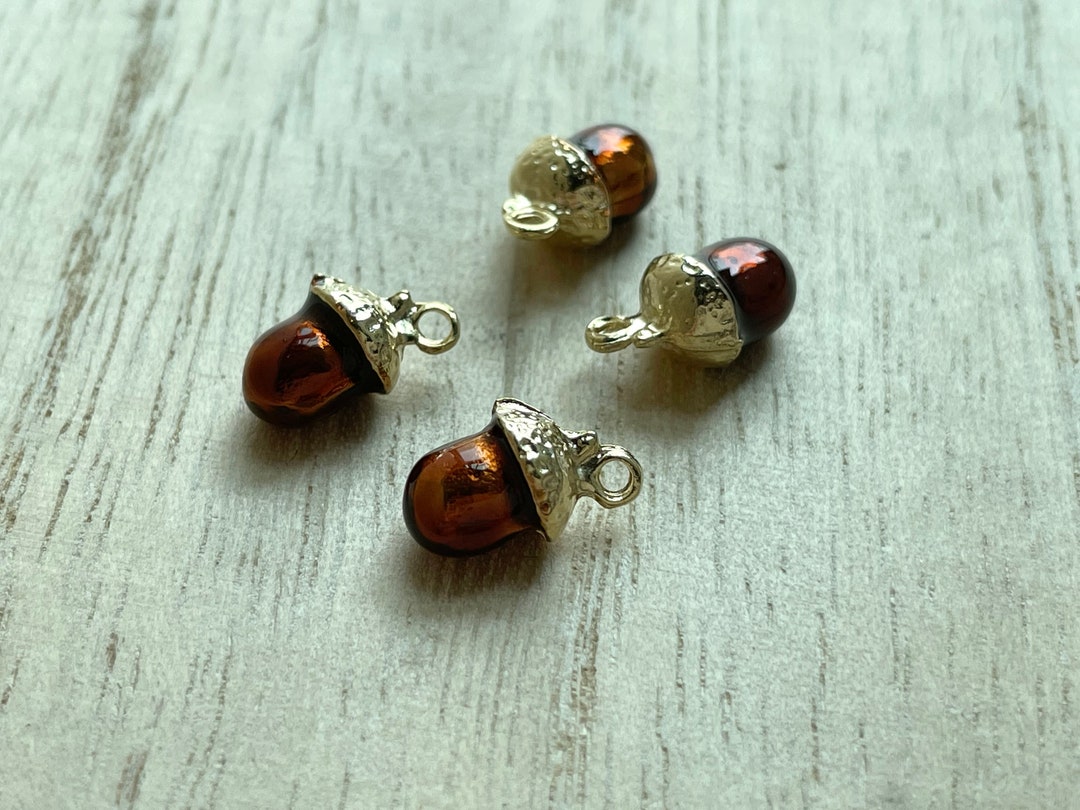 Acorn Charm, Tiny, Clip on / Phone / Keychain Charm, Gold Plated, Brown ...