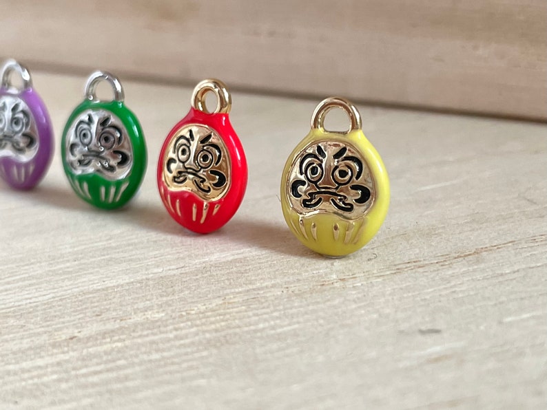 Tiny Japan Daruma Charm: Gold / Silver Plated Enamel Lucky Pendant ...