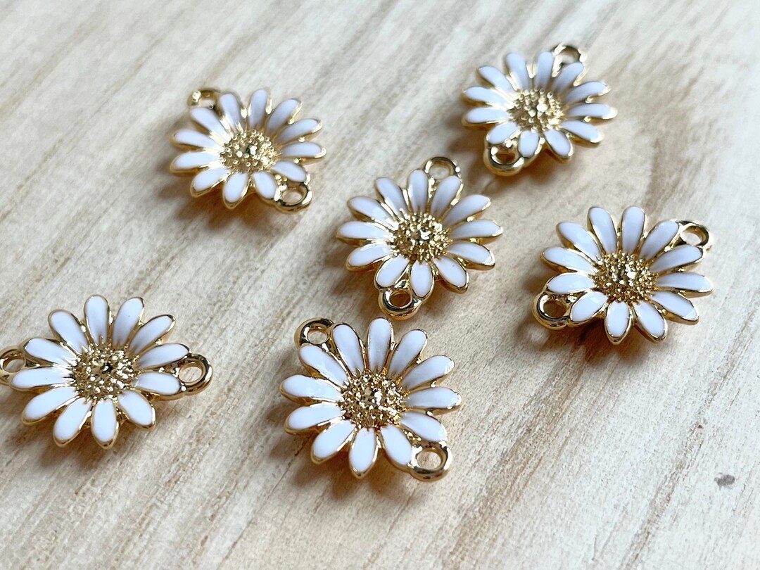 Daisy Connector: Gold Plated White Enamel Flower, Margaret, Sunflower ...
