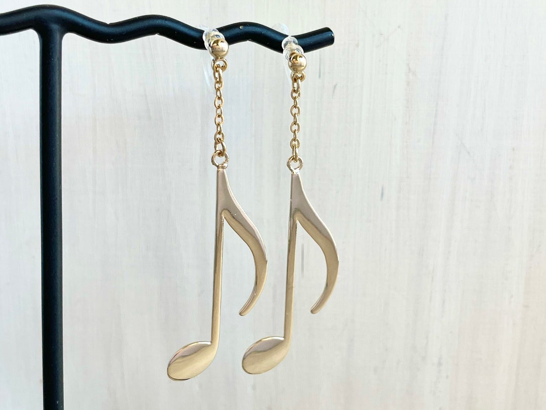Music Note Earrings Invisible Clip on Earrings Big Large - Etsy