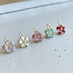 Flower Charm, Tiny, Gold Plated, Enamel, Blue, Pink, Purple, Red, White ...
