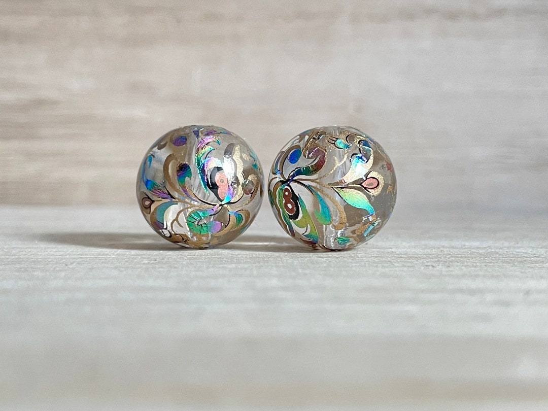 Japanese Tensha Beads: 12-20mm, Arabesque on Clear Round Beads (2 Pcs ...
